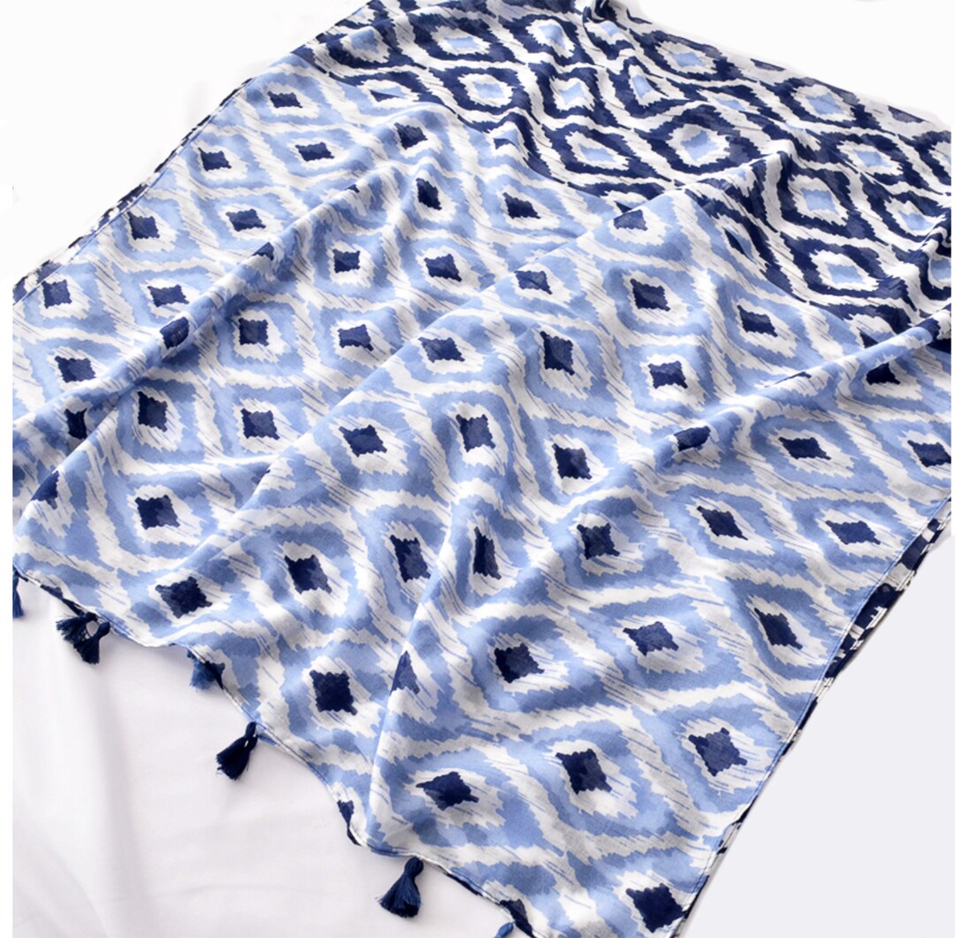 Blue and White Summer Scarves for Women Light Weight Summer - Etsy