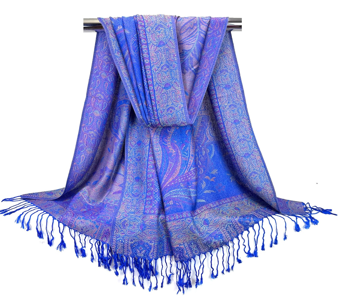 Royal Blue Festival Pashmina Scarf for Women | Reversible Indian ...