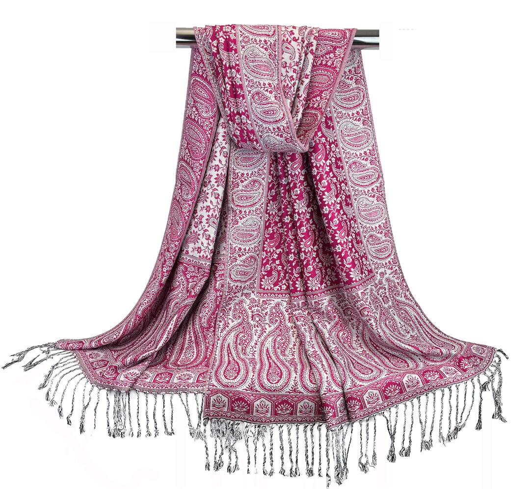 Pink & White Paisley Pashmina Scarves and Wraps | Festival Scarf ...