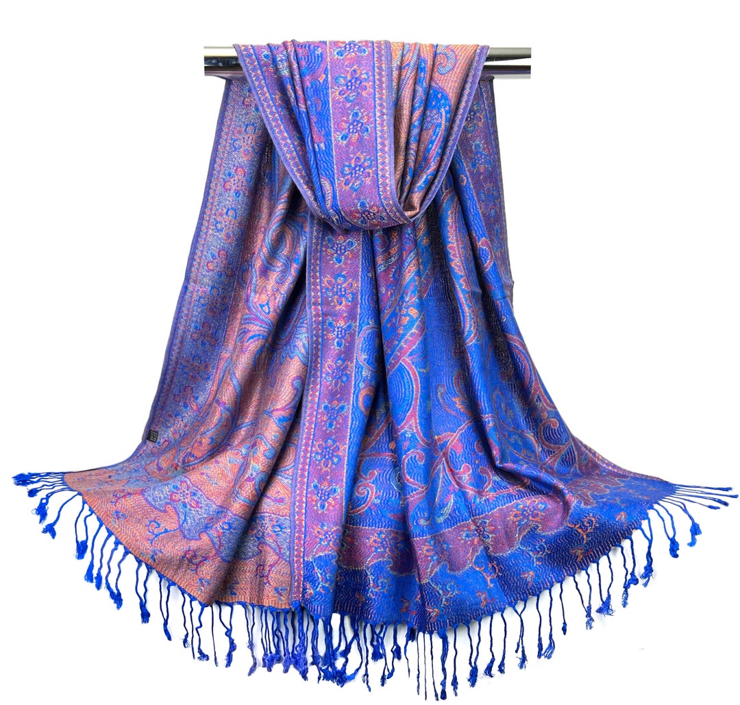 Royal Blue Paisley Pashmina Scarves | Festival Scarf | Wedding Pashmina ...