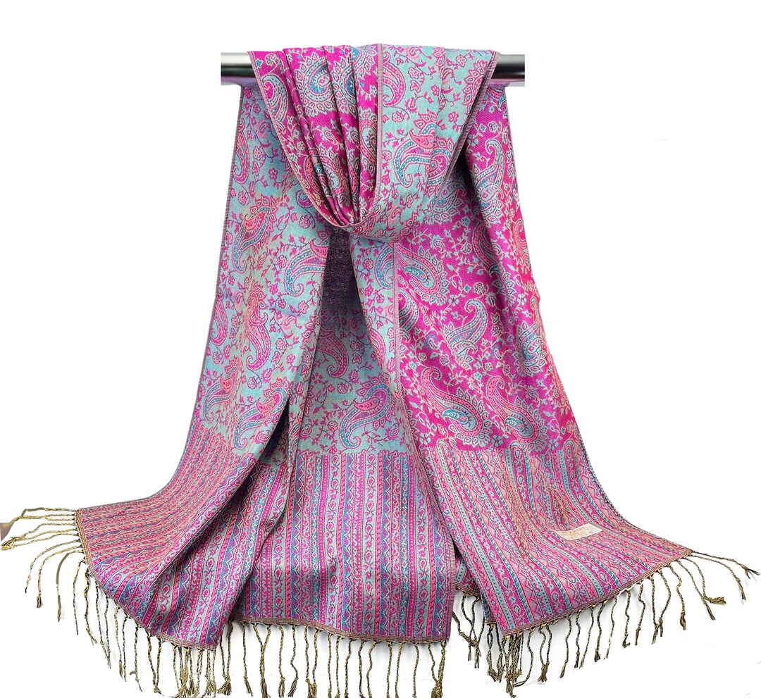 Reversible Pink & Blue Paisley Pashmina Scarves for Women Festival ...
