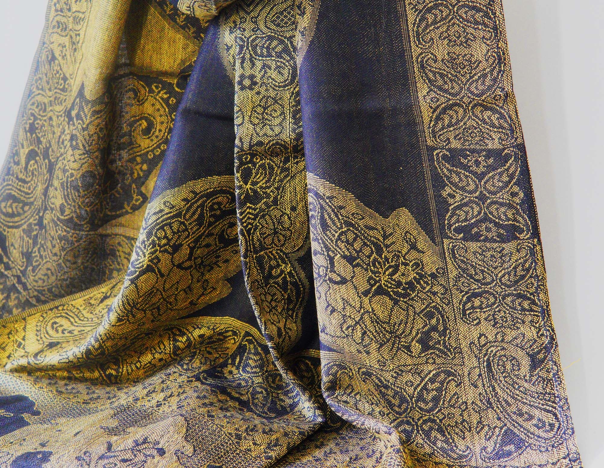 Golden Black Pashmina Scarf Women Indian Paisley Shawl | Etsy