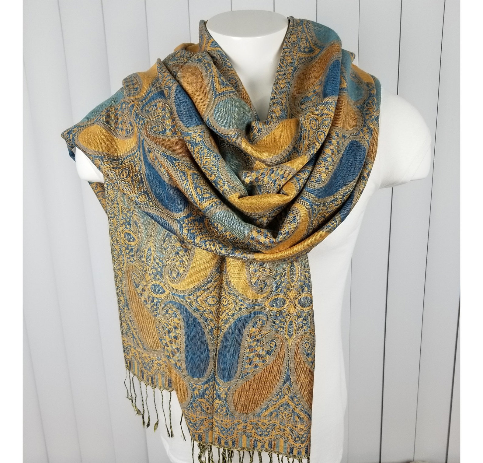 Paisley Pashmina Scarf Women Indian Pashmina Shawl Golden - Etsy