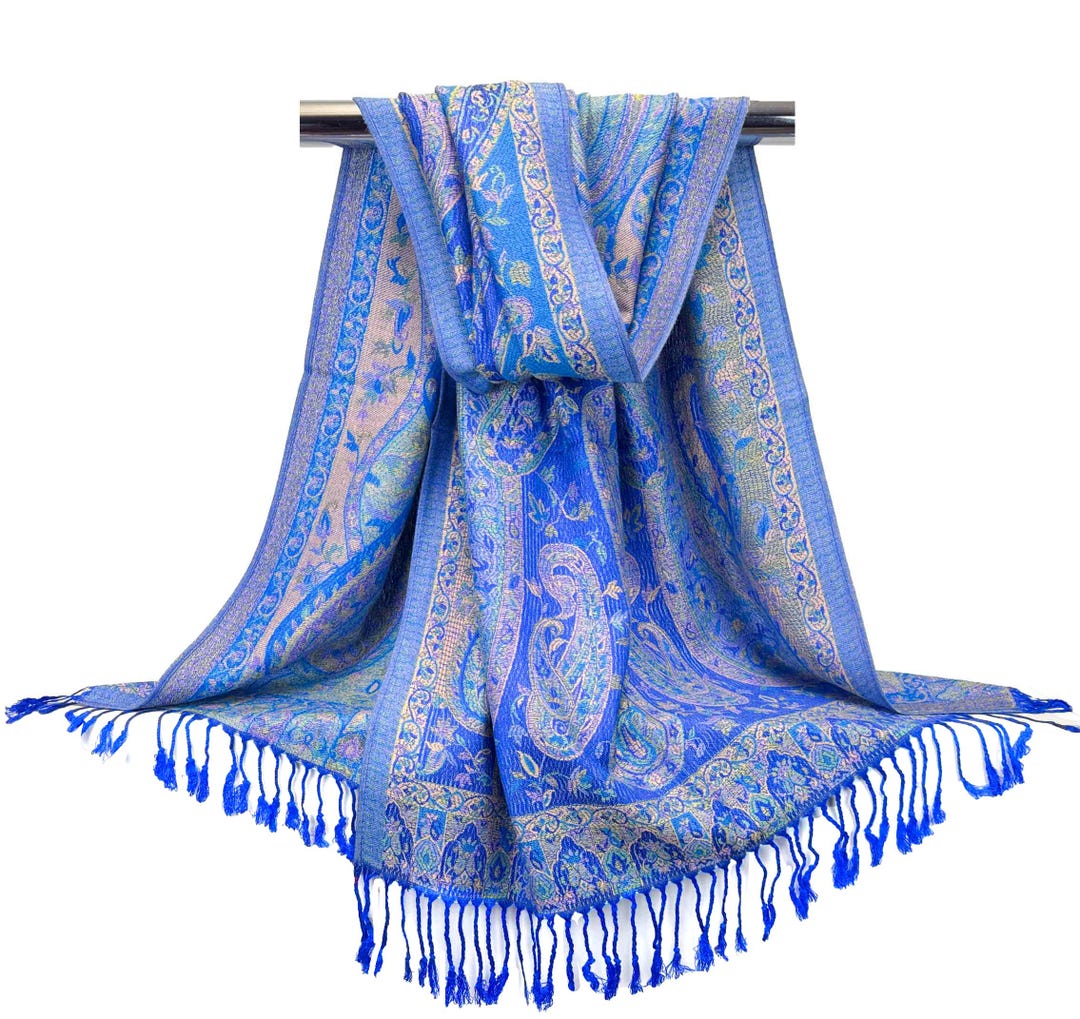 Royal Blue Bohemian Pashmina Scarf | Festival Paisley Shawls and Wraps ...