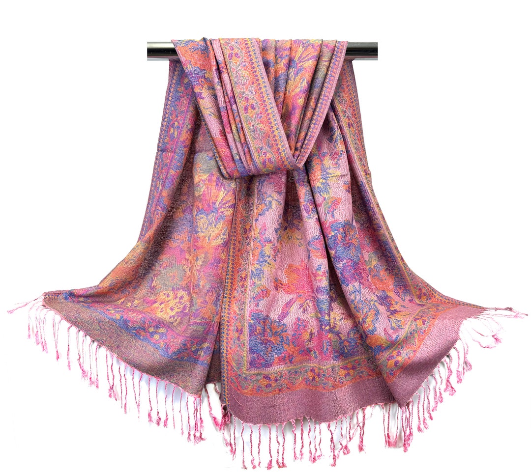 Pink Floral Pashmina Scarf | Festival Rave Shawl Bohemian Head Scarves ...