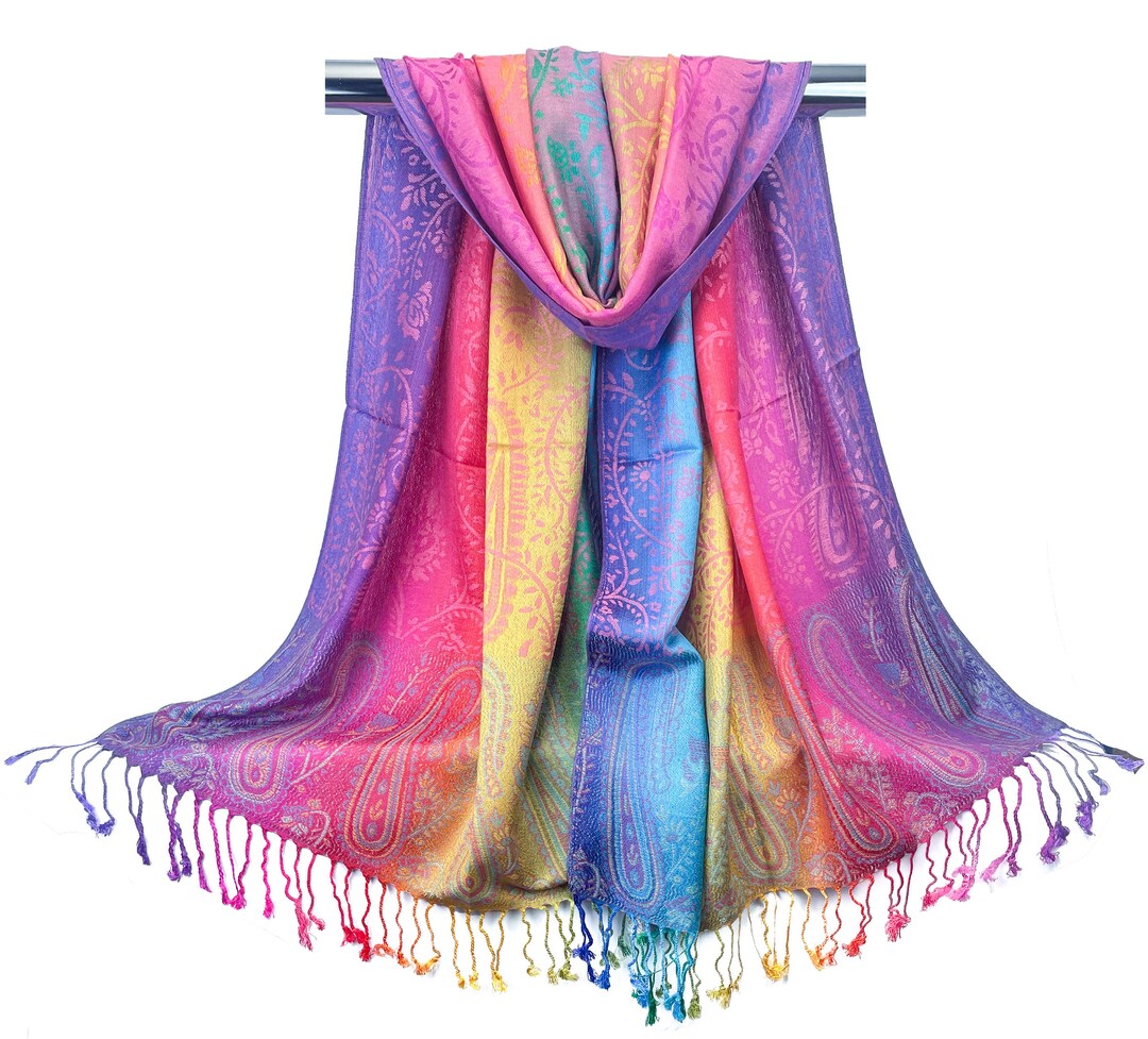 Rainbow Paisley Pashmina Scarves for Women Pink Pashmina Stole Bohemian ...