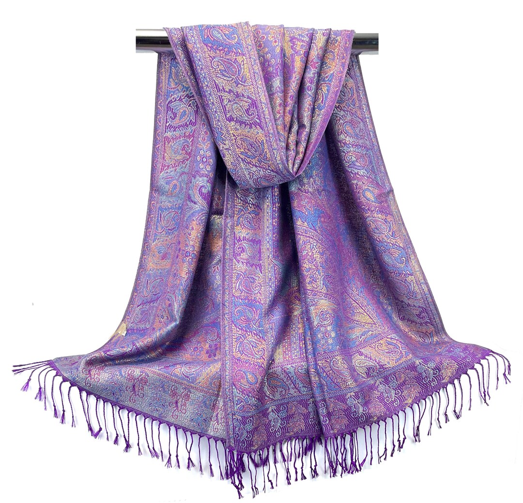 Golden Sparkling Scarves for Women | Festival Scarf | Fancy Purple Gold ...
