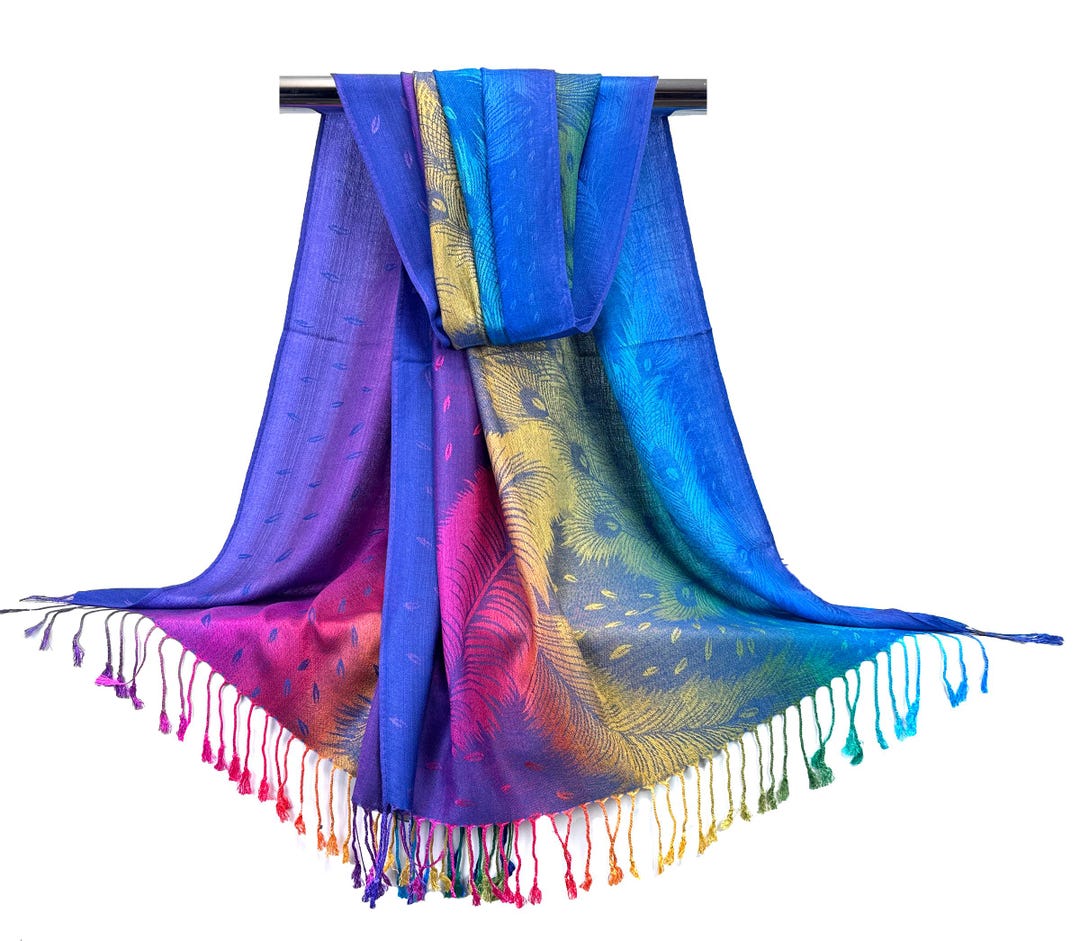 Royal Blue Rainbow Scarf | Light Weight Festival Shawl Wrap | Pashmina ...