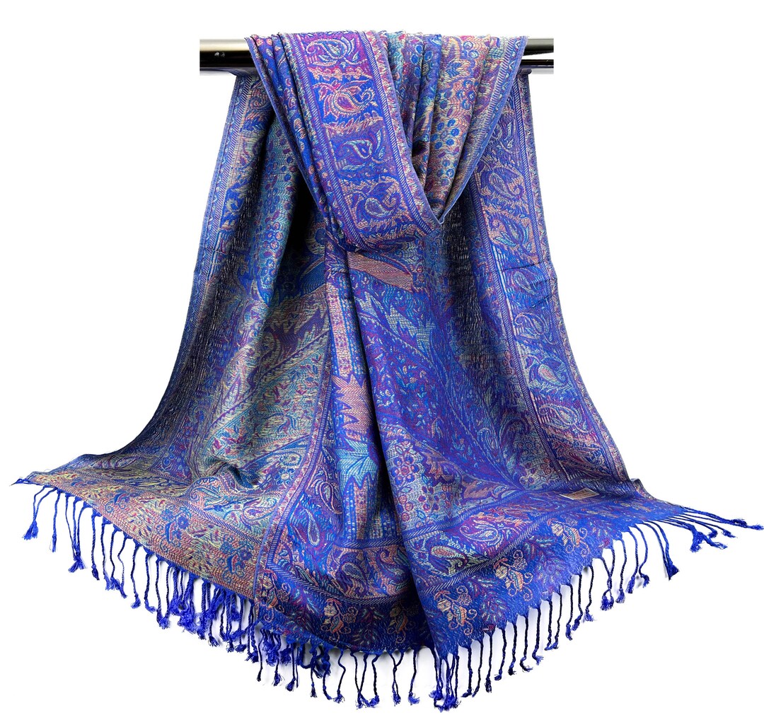 Royal Blue Paisley Pashmina Scarves | Festival Scarf | Wedding Pashmina ...