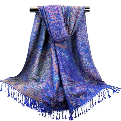 Royal Blue Floral Pashmina Scarf Festival Scarf Wedding - Etsy