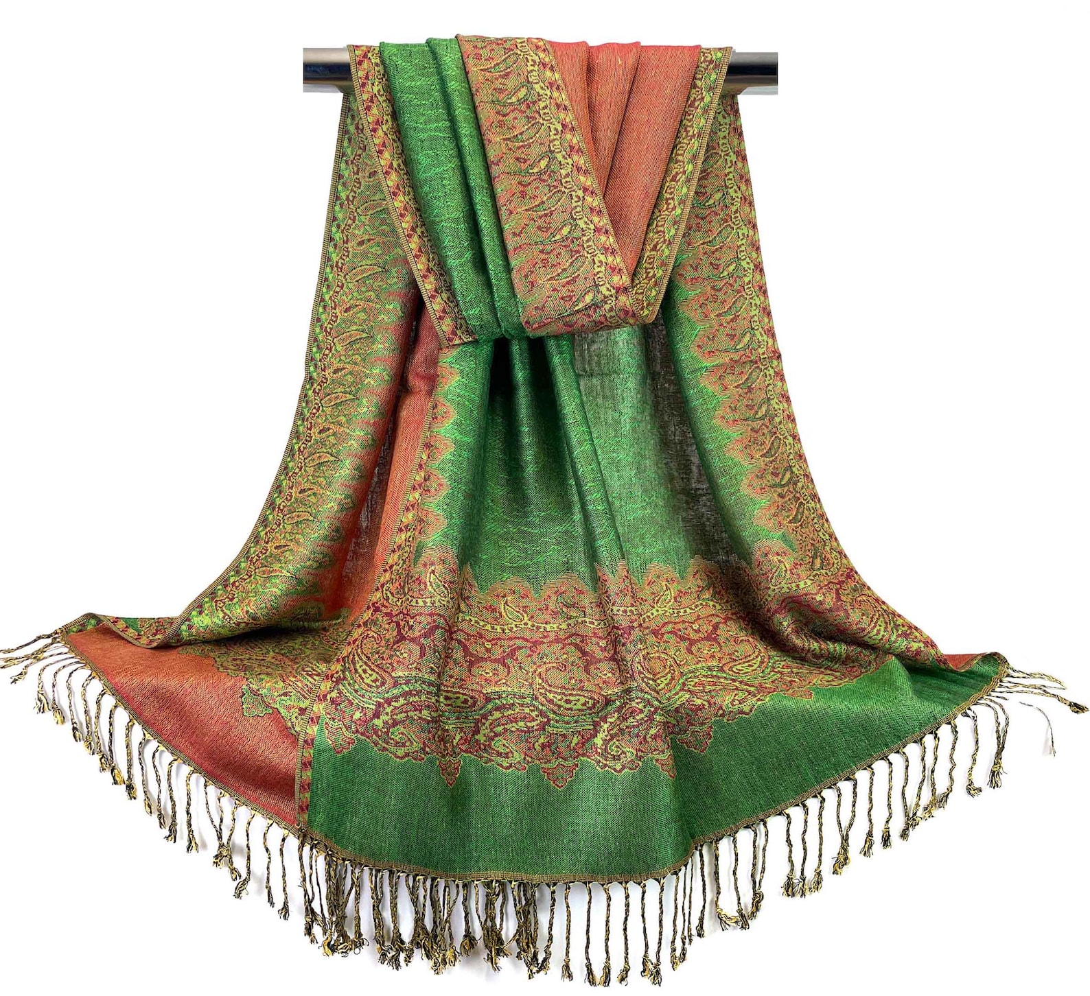 Festival Paisley Pashmina Scarf | Reversible Kelly Green Scarves for ...