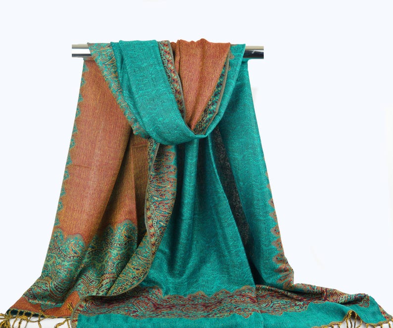 Festival Paisley Pashmina Scarf | Reversible Kelly Green Scarves for ...