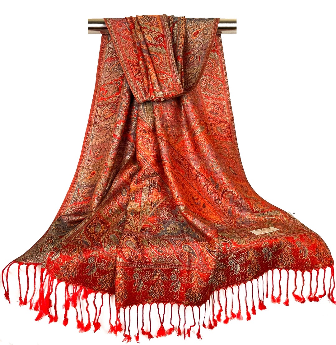 Golden Sparkling Red Scarves for Women | Festival Scarf | Party Wear ...
