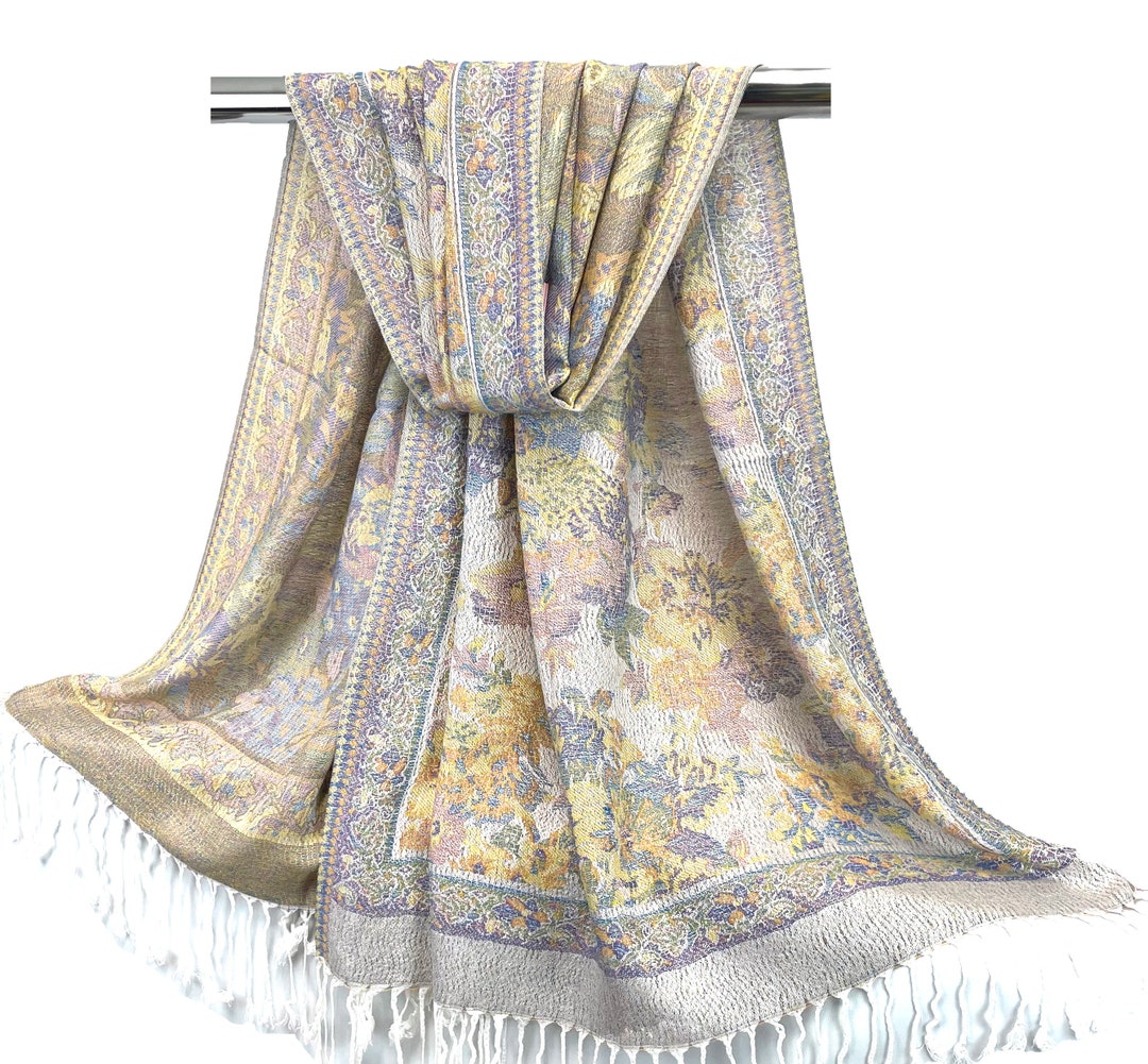 Festival Pashmina Scarves for Women | White Floral Scarf Rave Pashmina ...