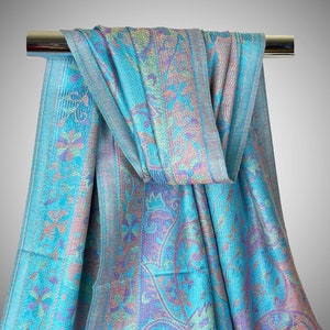 Light Blue Floral Pashmina Scarf for Festivals Weddings Head Wrap ...