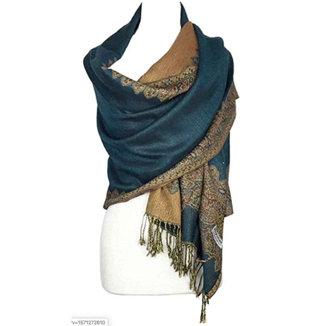Shawls & Wraps for Women Reversible Paisley Pashmina Scarf Jade Green ...