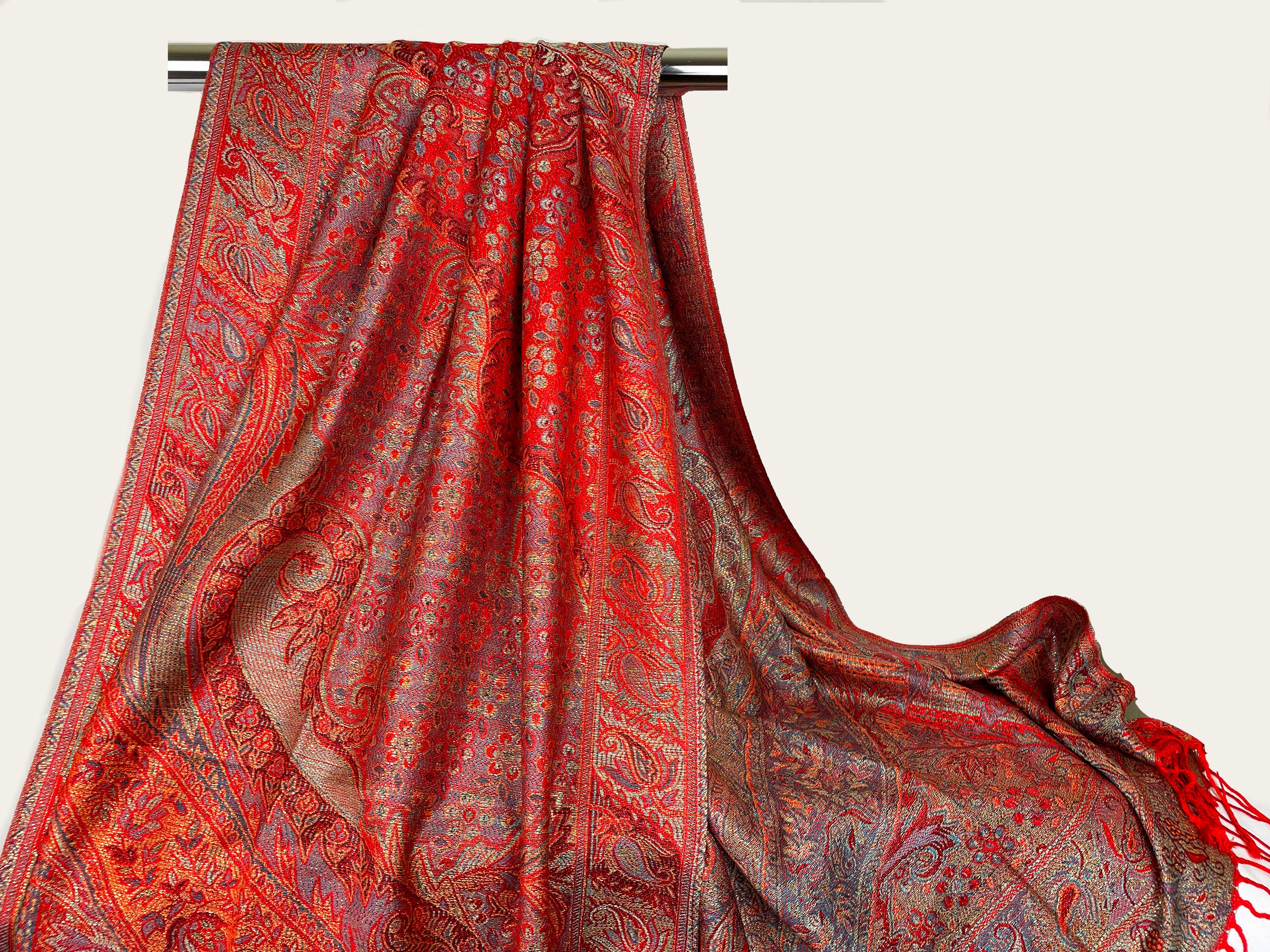 Golden Sparkling Red Scarves for Women | Festival Scarf | Party Wear ...