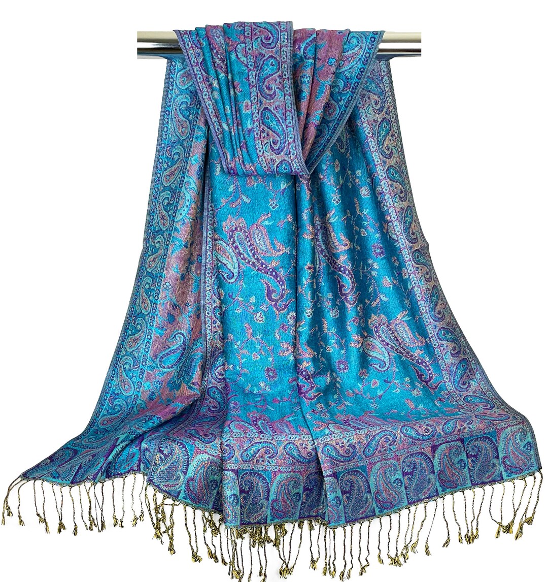 Blue & Purple Paisley Pashmina Scarf for Women | Festival Shawl | Women ...