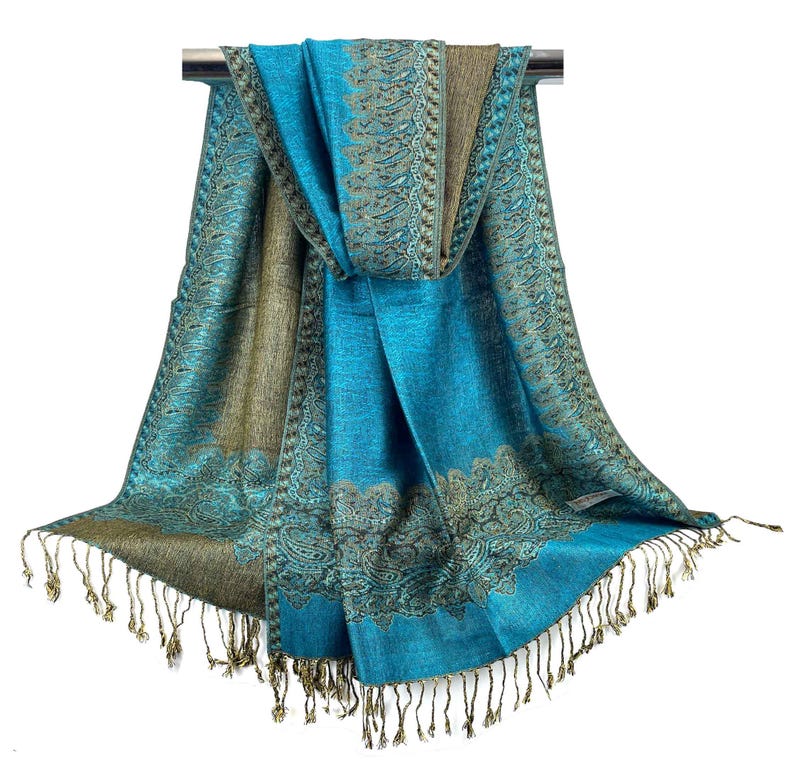 Denim Blue Paisley Pashmina Scarf | Lightweight Boho Wrap | Elegant ...