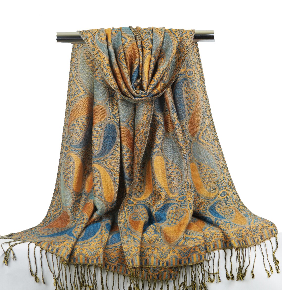 Paisley Pashmina Scarf Women Indian Pashmina Shawl Golden - Etsy