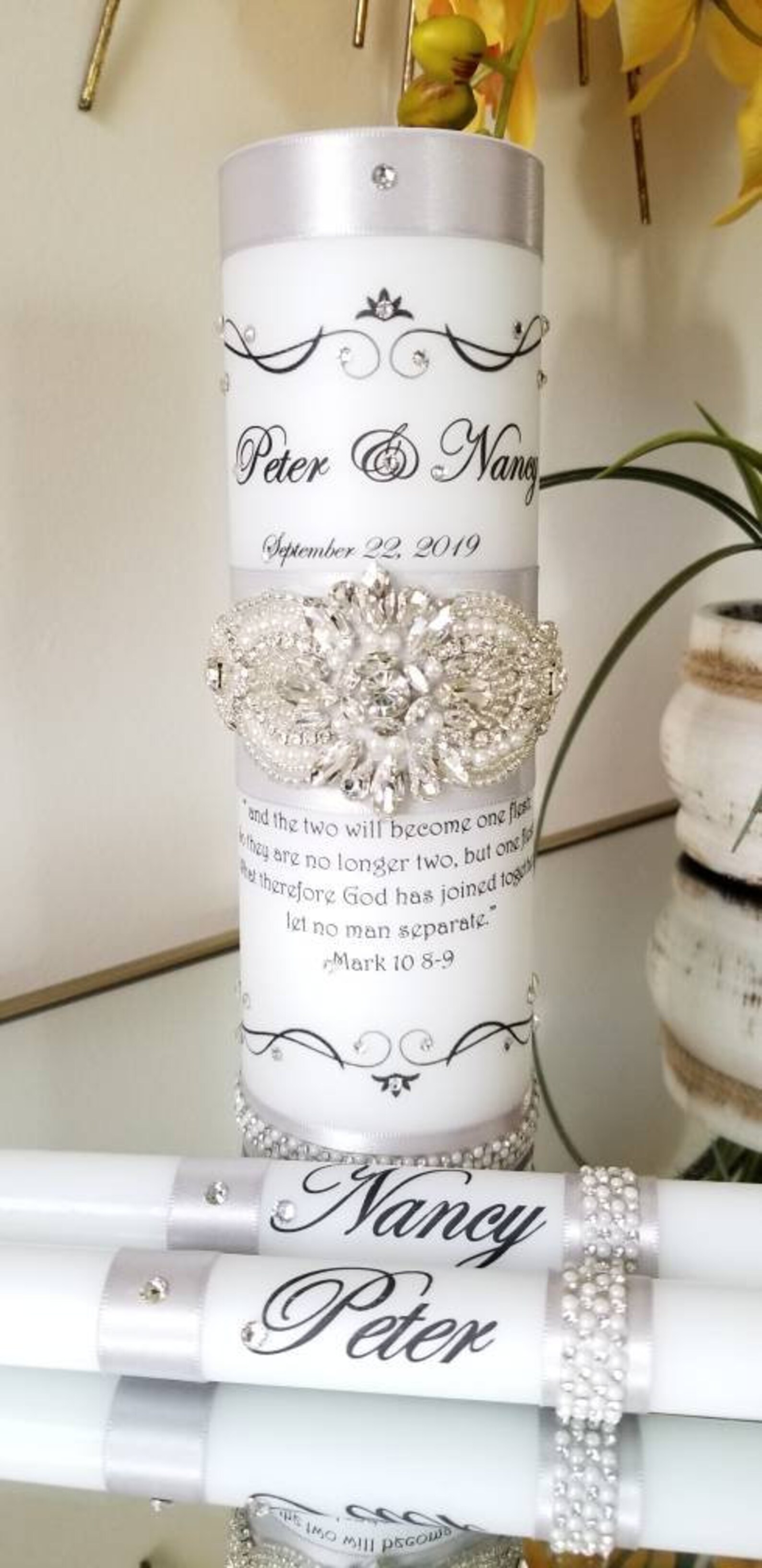 Wedding Personalized Unity Candles White and Silver - Etsy