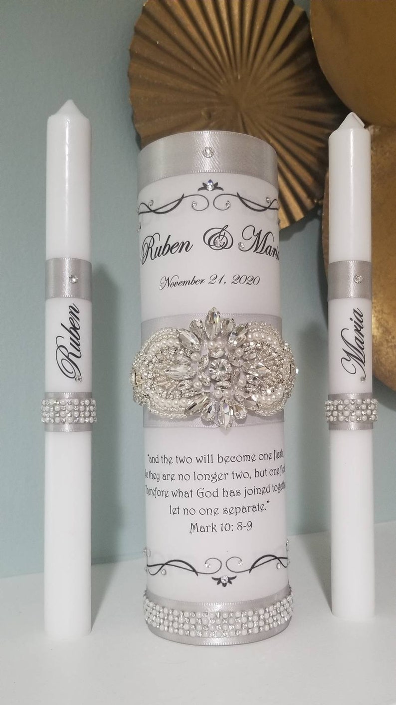 Wedding Personalized Unity Candles White and Silver - Etsy