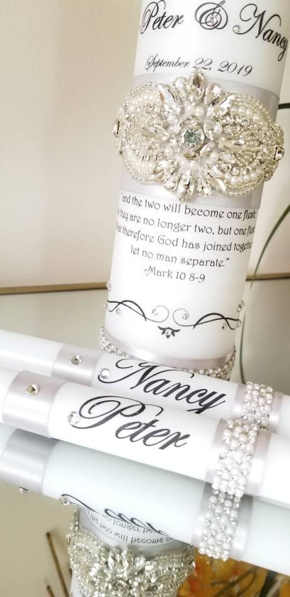 Wedding Personalized Unity Candles White and Silver - Etsy