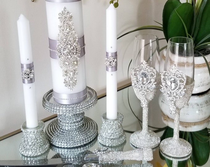 Personalized Rhinestones Crystal Set Champagne Glasses Unity - Etsy