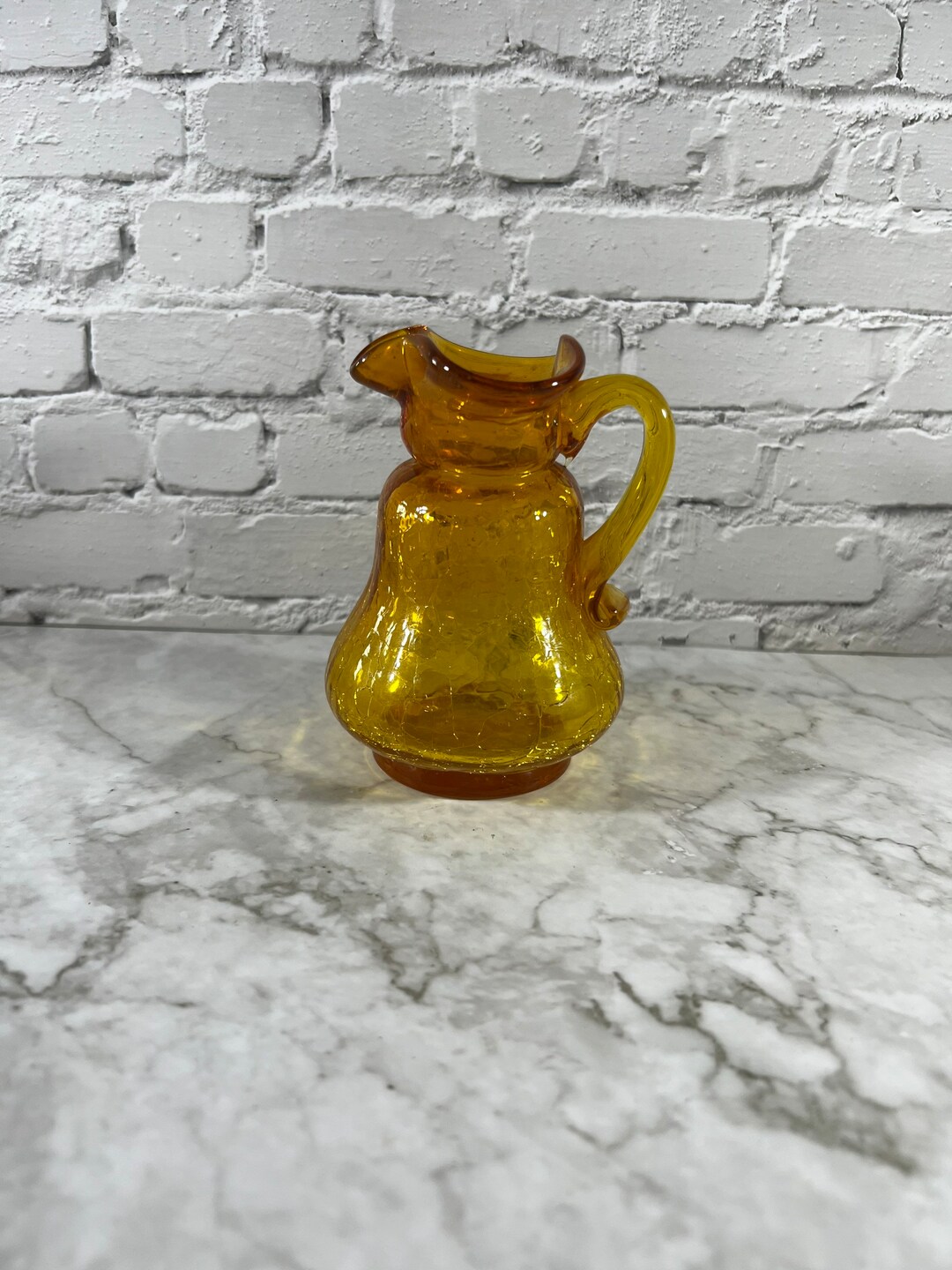 Mini Amber Blenko Crackle Glass Pitcher - Etsy