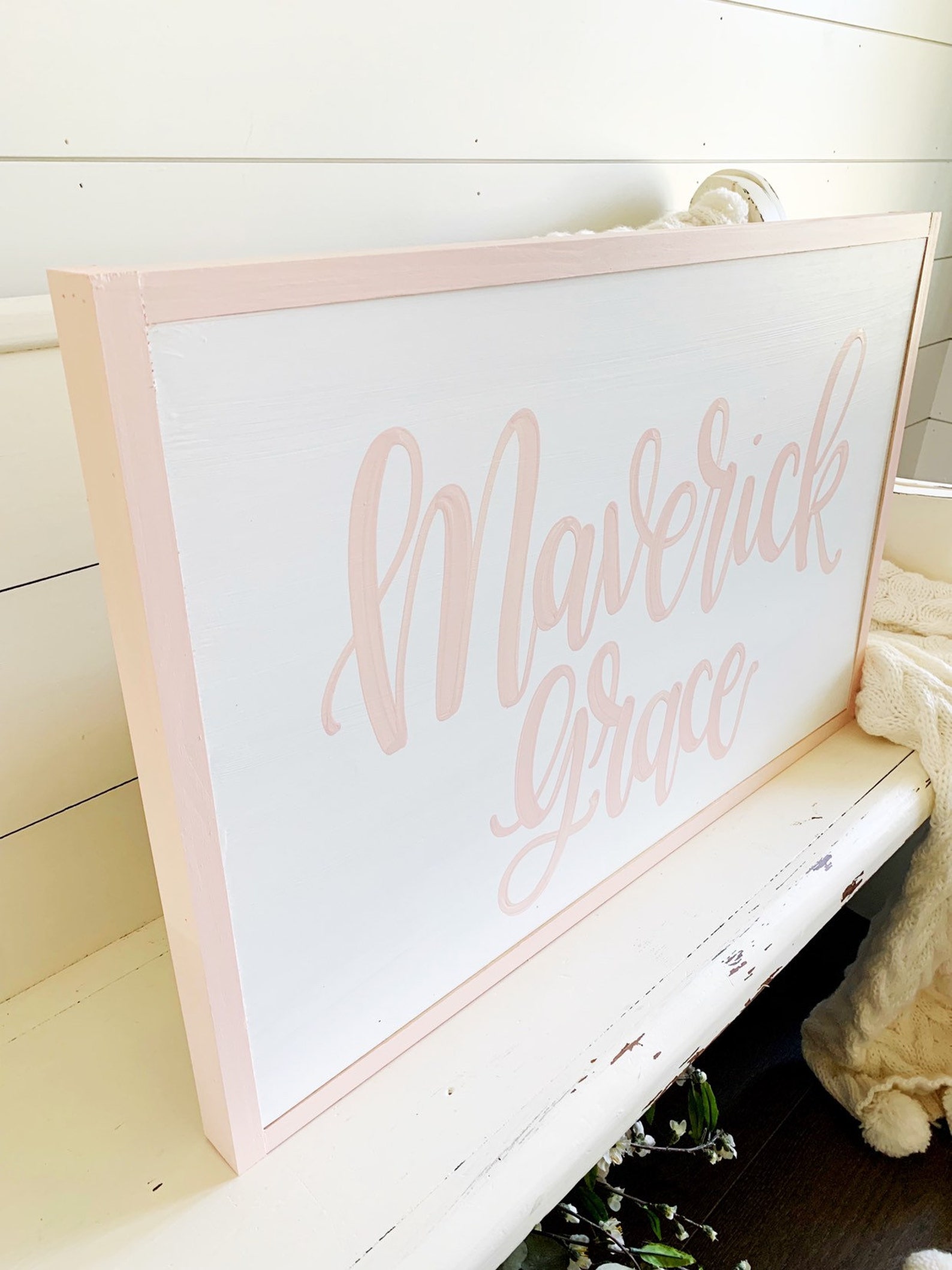 Nursery Name Sign Framed Over Crib Sign Large Baby Name | Etsy