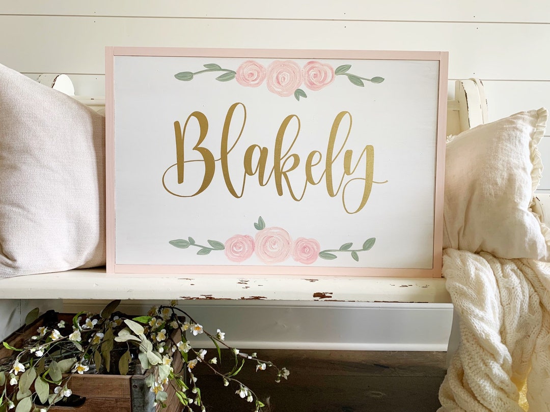 Nursery Name Sign Girl, Rectangle Framed Name Sign, Personalized ...