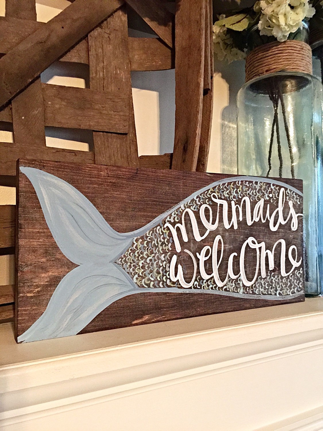 Hand Painted Mermaids Welcome Wood Sign | Mermaid Decor - Etsy