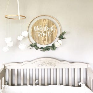 Nursery Name Sign With Flowers, Circle Nursery Name Sign Girl, Boho ...