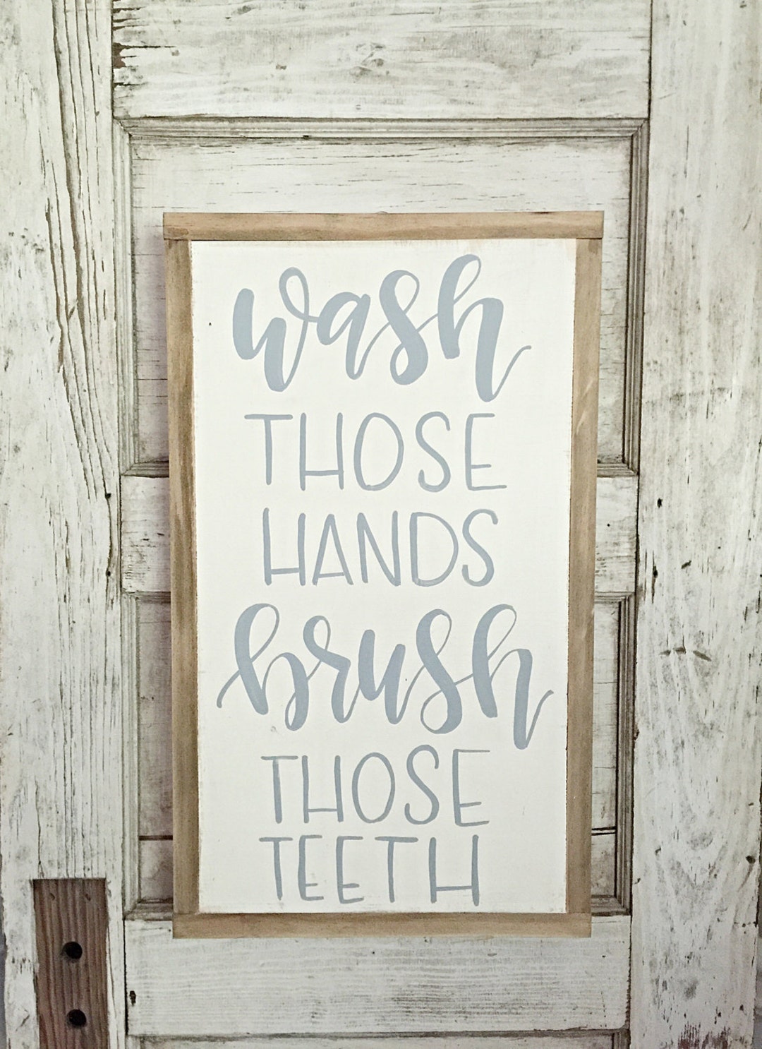 Bathroom Sign Framed Wood Sign Farmhouse Style Wall Decor - Etsy