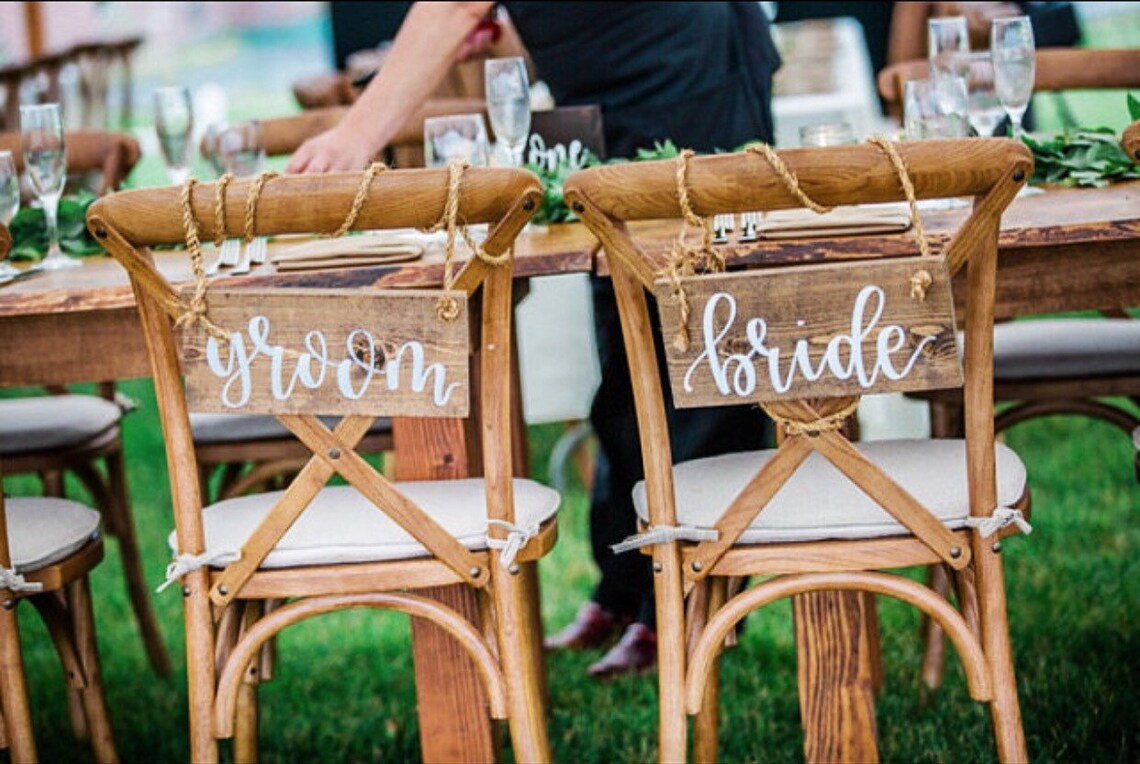 Wedding Chair Signs Bride and Groom Wood Chair Signs Rustic | Etsy