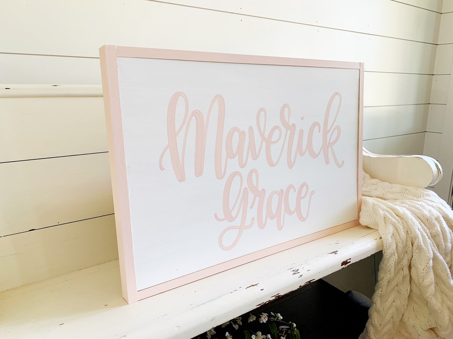 Nursery Name Sign, Framed Over Crib Sign, Large Baby Name Sign, Girl ...