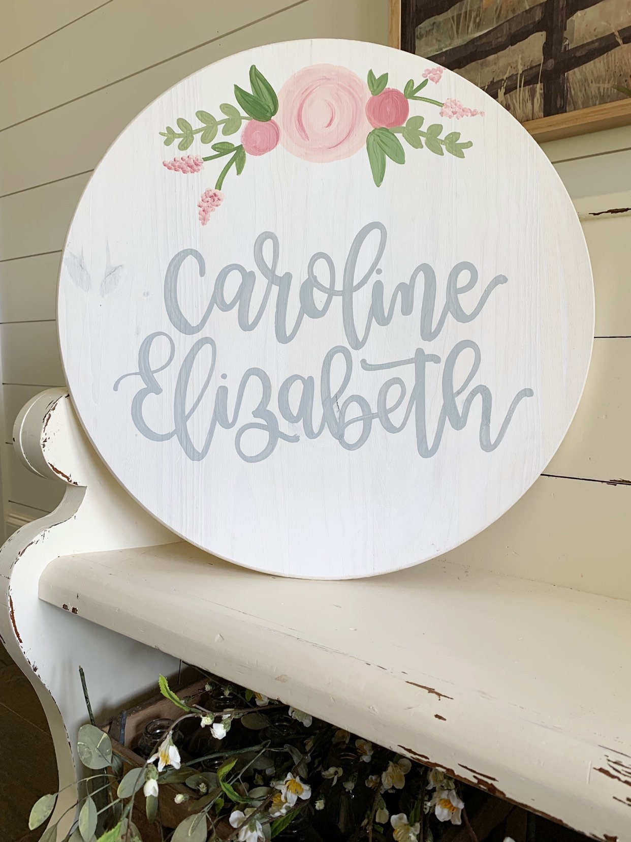 Nursery Name Sign Round Girl Name Sign Baby Name Sign | Etsy