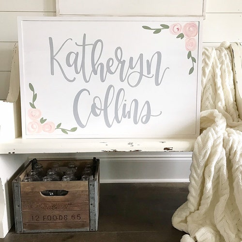 Baby Girl Nursery Name Sign Calligraphy Name Sign Flower Name - Etsy