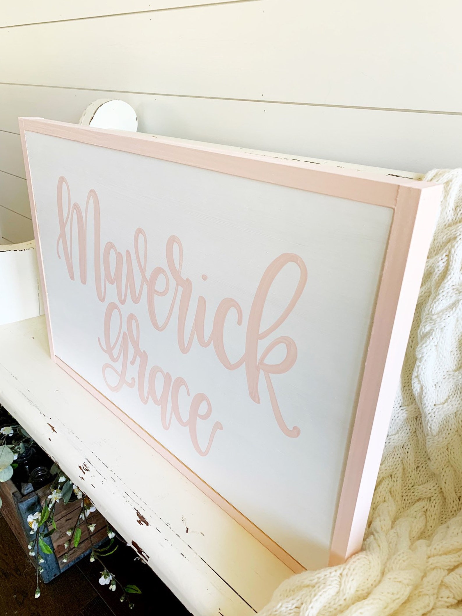 Nursery Name Sign, Framed Over Crib Sign, Large Baby Name Sign, Girl ...