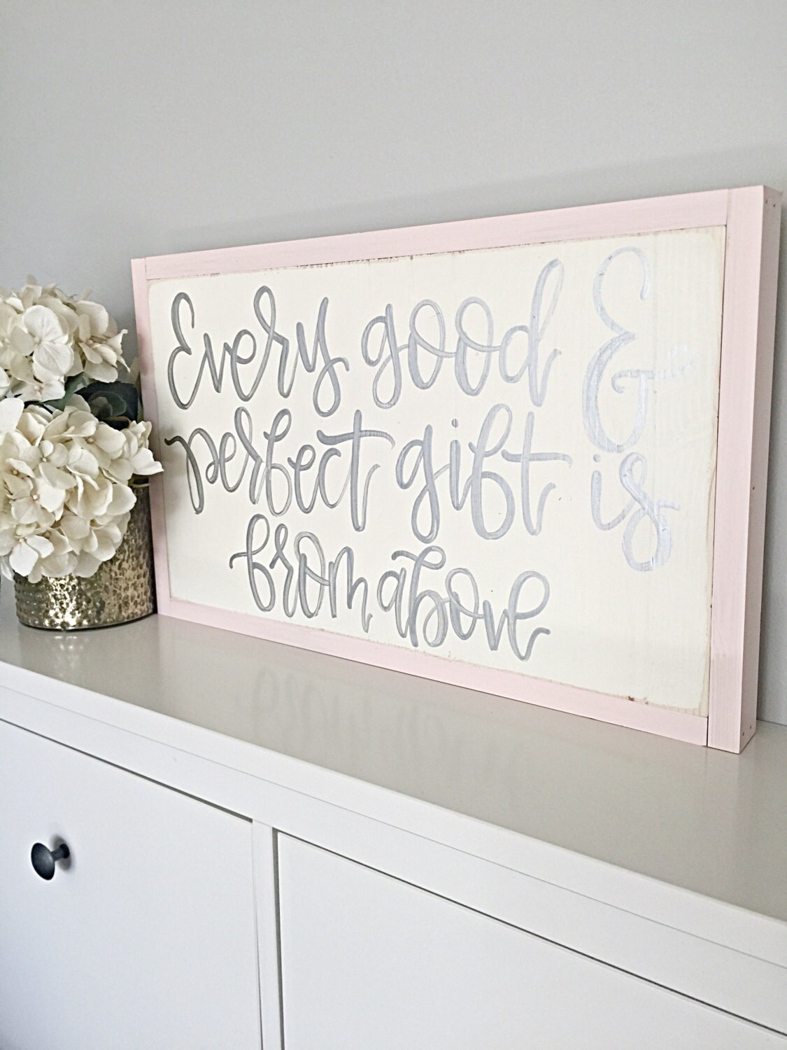 Hand Painted Wood Nursery Sign | Silver Lettering, Blush Frame - Etsy