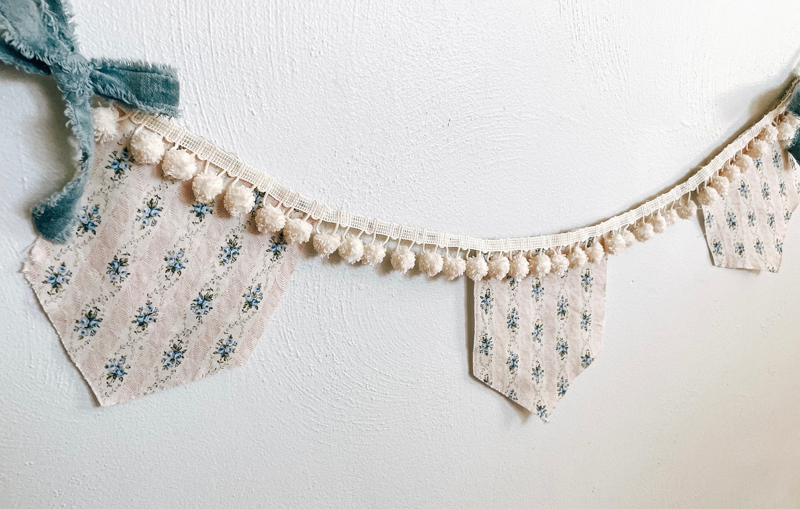 Floral Fabric Garland, Pom Pom Banner, Party Decor - Etsy