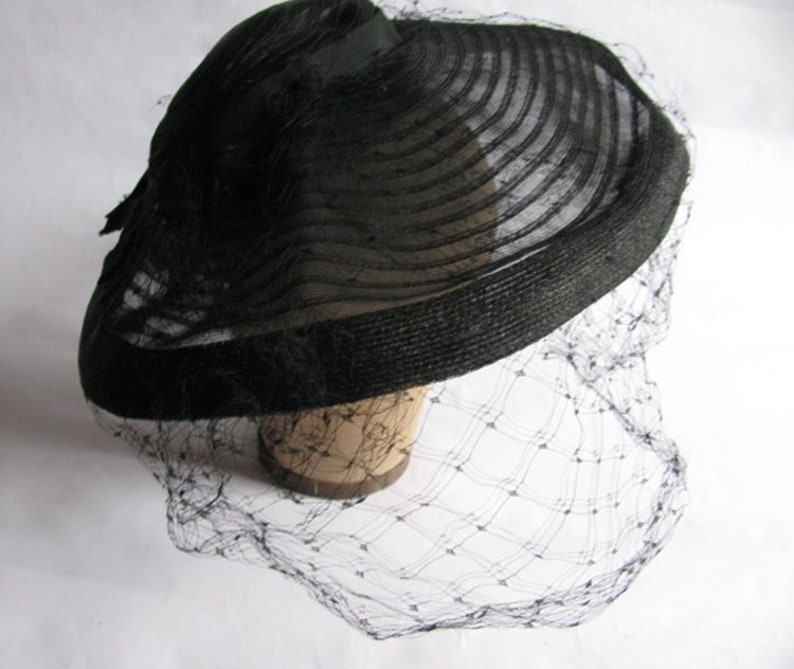 Sheer Black and Straw Hat With Netting - Etsy