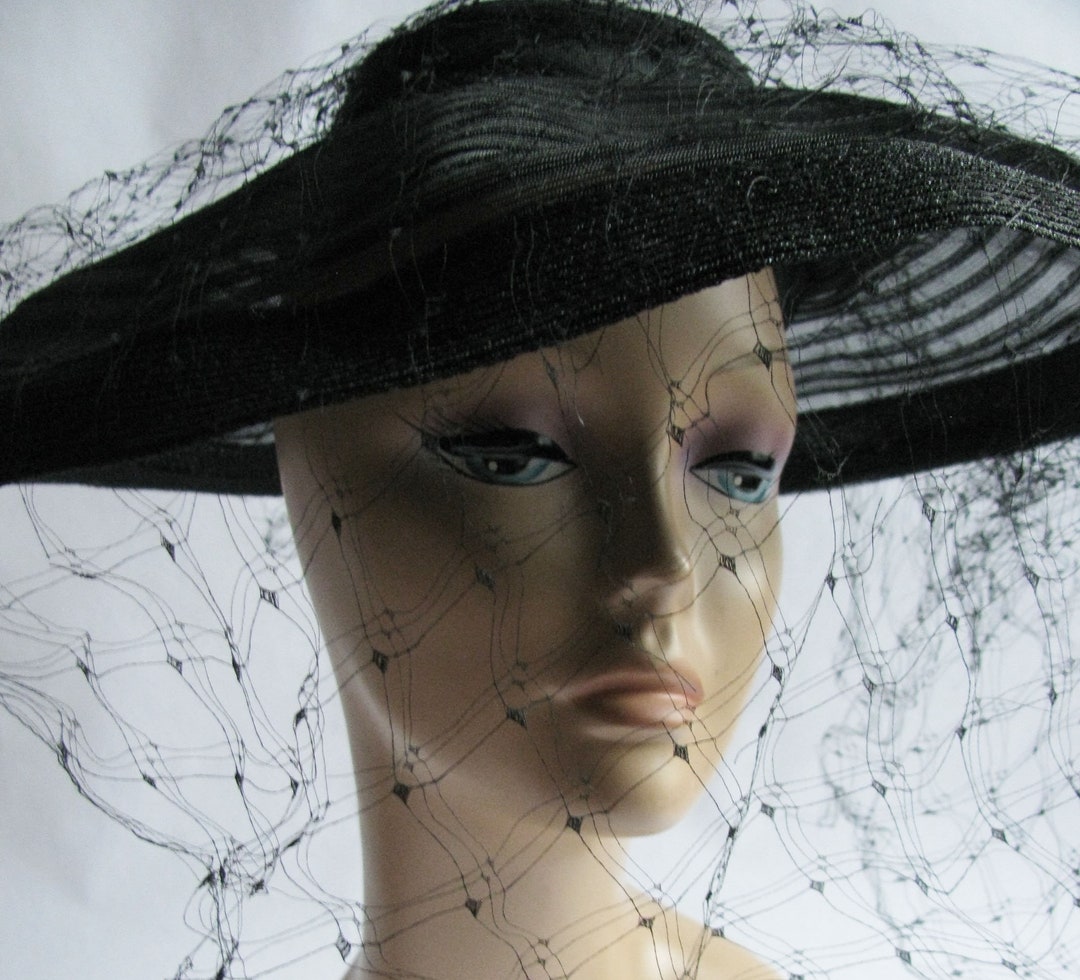 Sheer Black and Straw Hat With Netting - Etsy