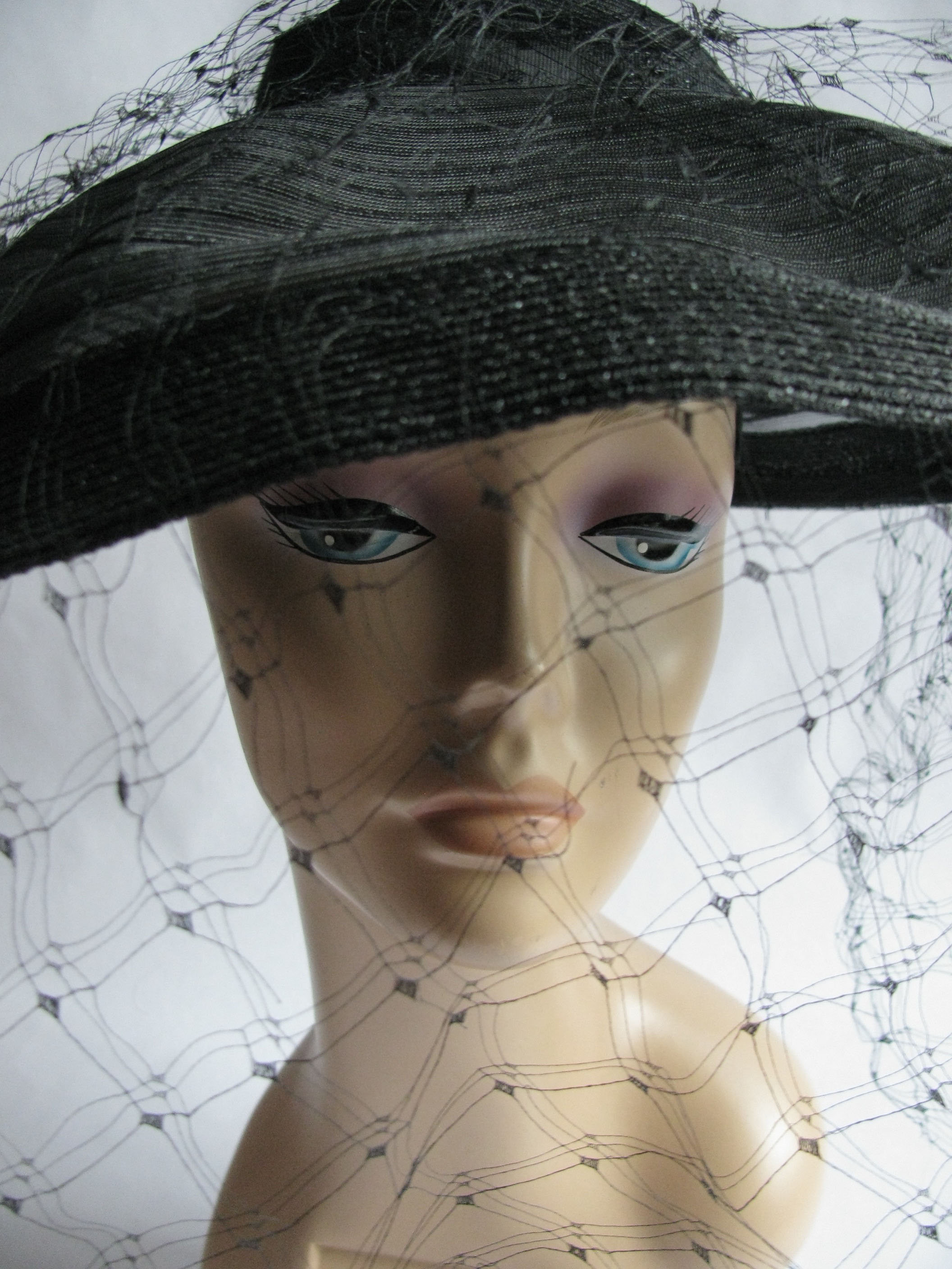 Sheer Black and Straw Hat With Netting - Etsy
