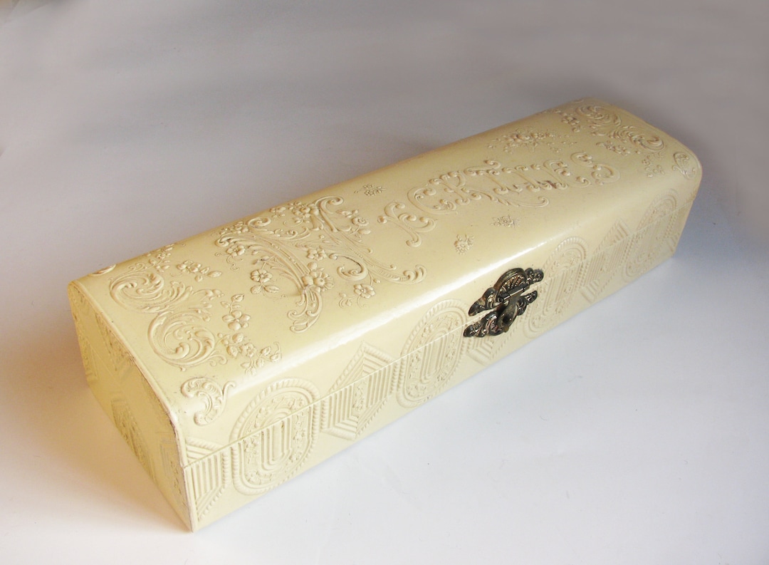Vintage Ivory 1930s Celluloid Necktie Rectangular Box With Striking ...