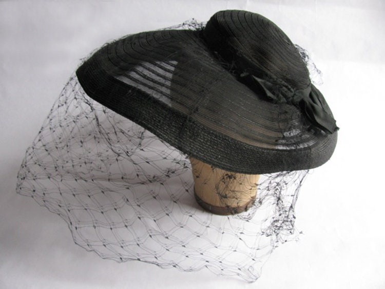 Sheer Black and Straw Hat With Netting - Etsy