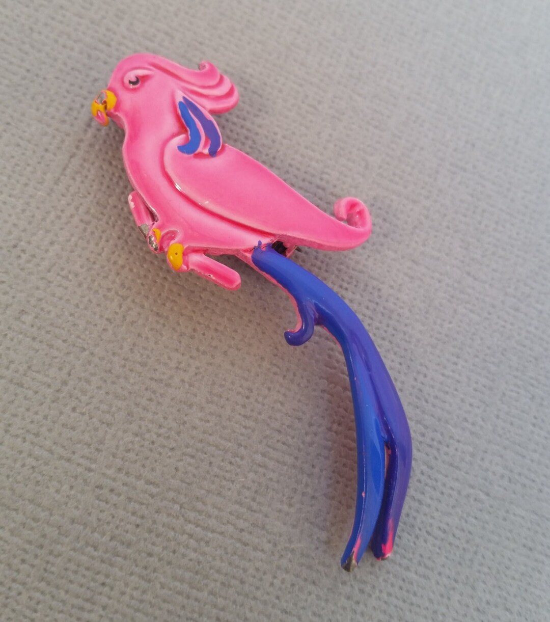 Vintage Hot Pink Exotic Bird Brooch/pink Parrot Enamel Pin/caribbean ...
