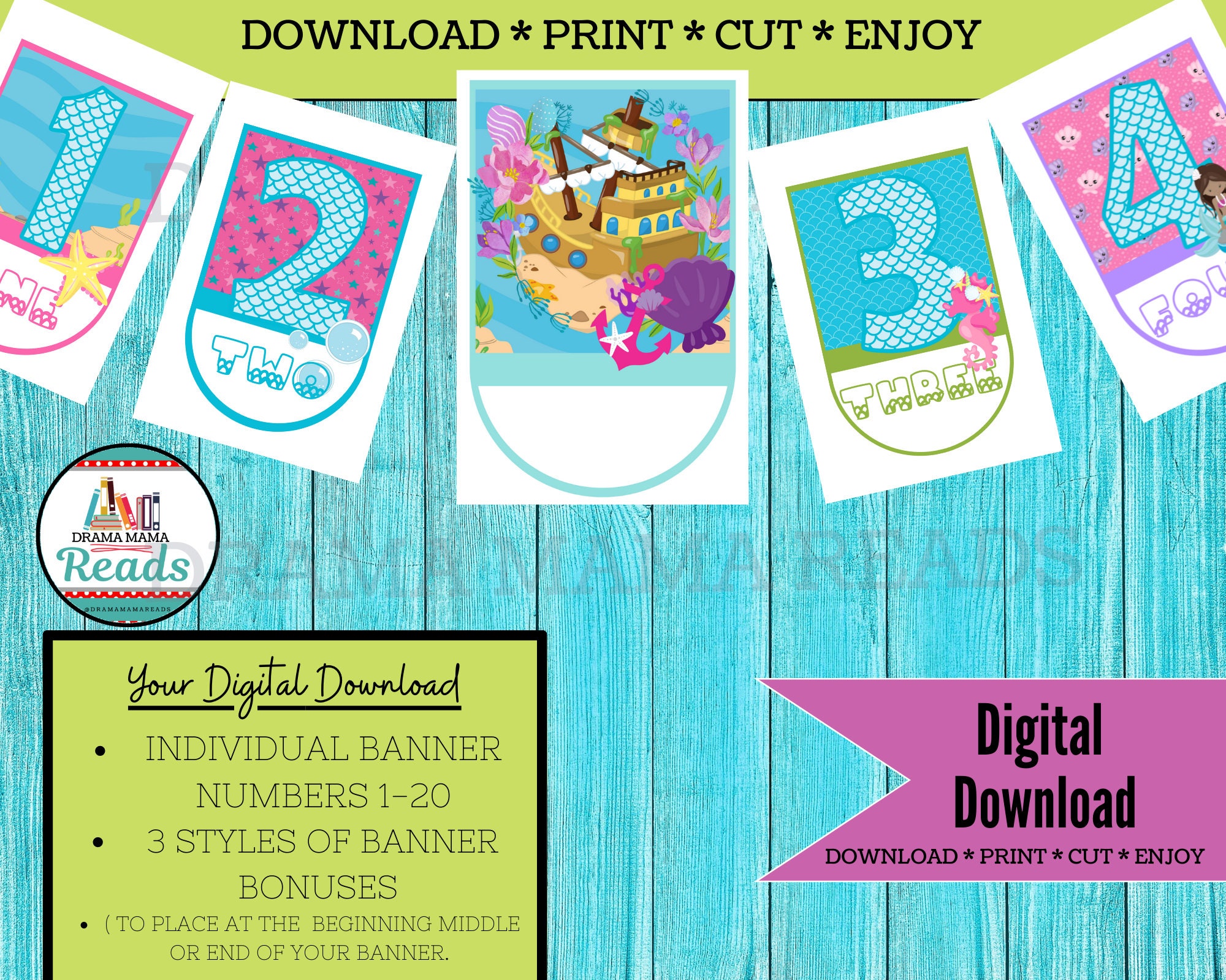 MERMAID NUMBER BANNER 1-20 Printable Classroom Decor Homeschool ...