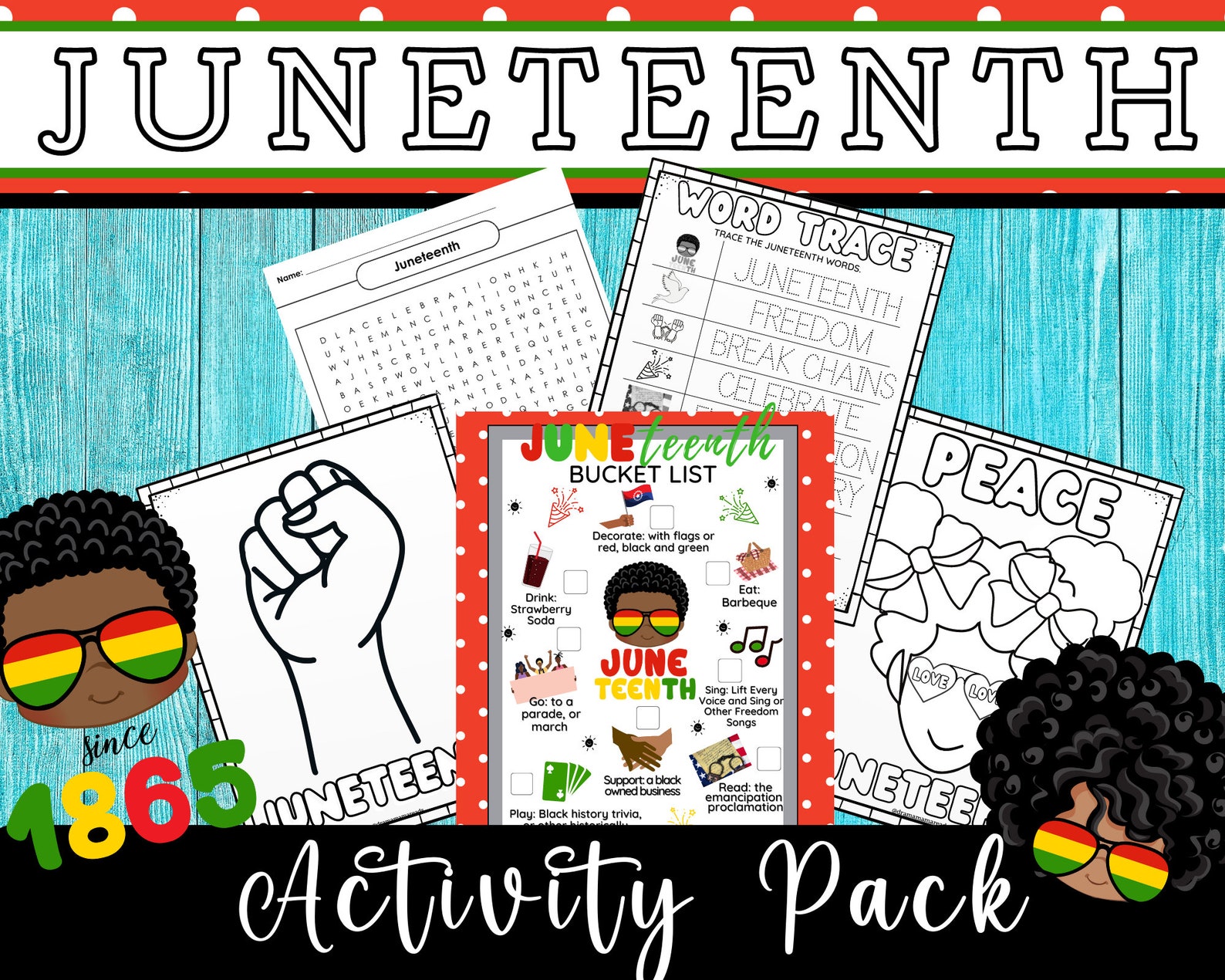 PRINTABLE Juneteenth Coloring Pages, Banner, Bookmarks and Activity ...