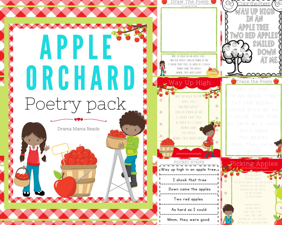 PRINTABLE APPLE ORCHARD Poetry Pack, Coloring Pages, Worksheets, Pocket ...